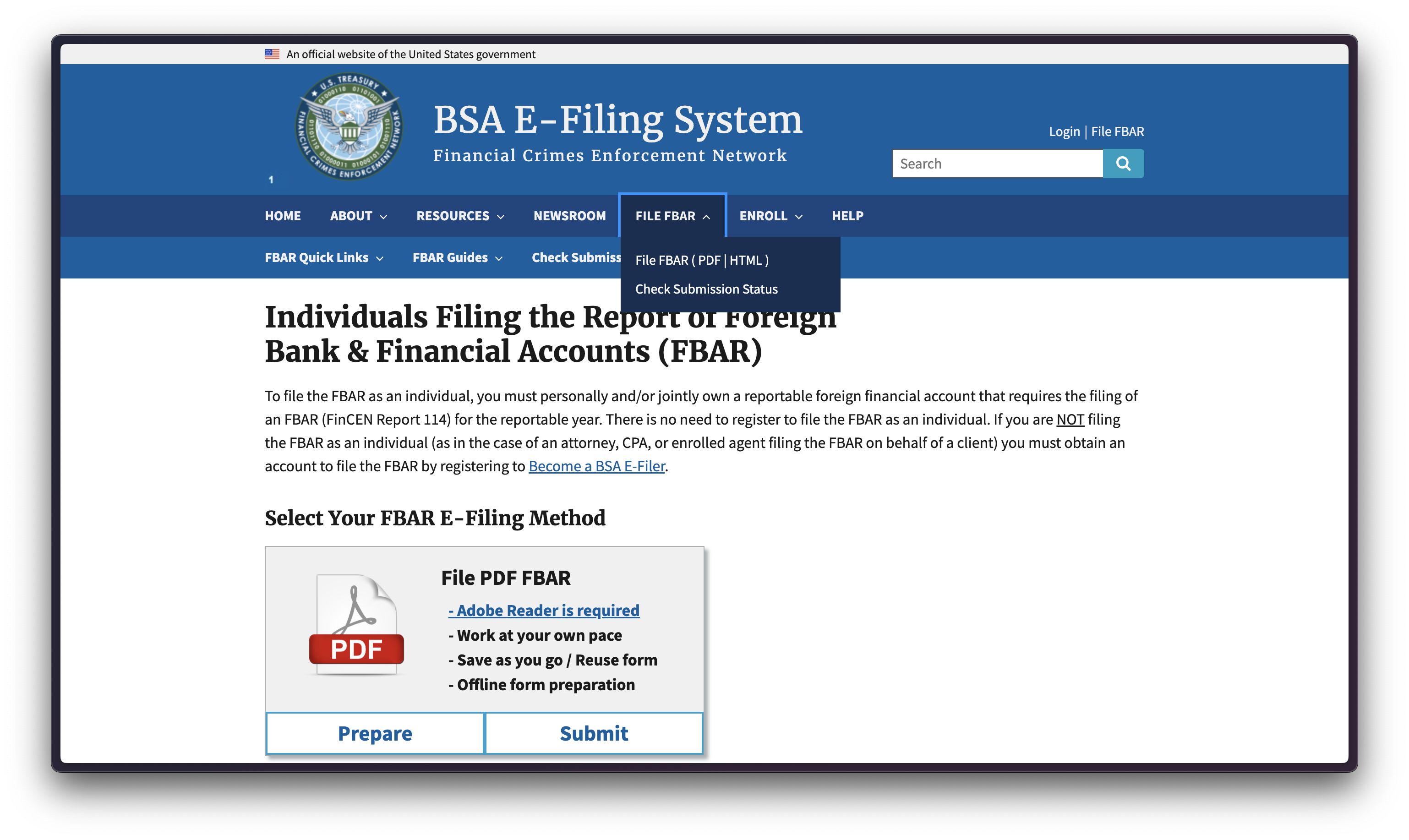 FBAR 온라인 셀프 신고 하는법