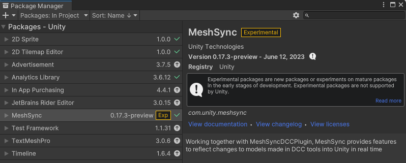 Unity Meshsync 패키지 Blender Unity 실시간 싱크 