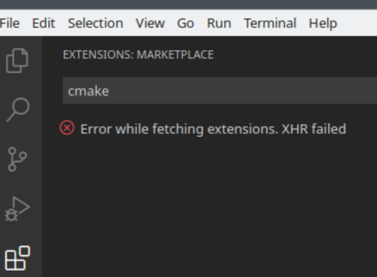 [vscode] Extension 에러 - "Error while fetching extensions. XHR timeout: undefinedms"