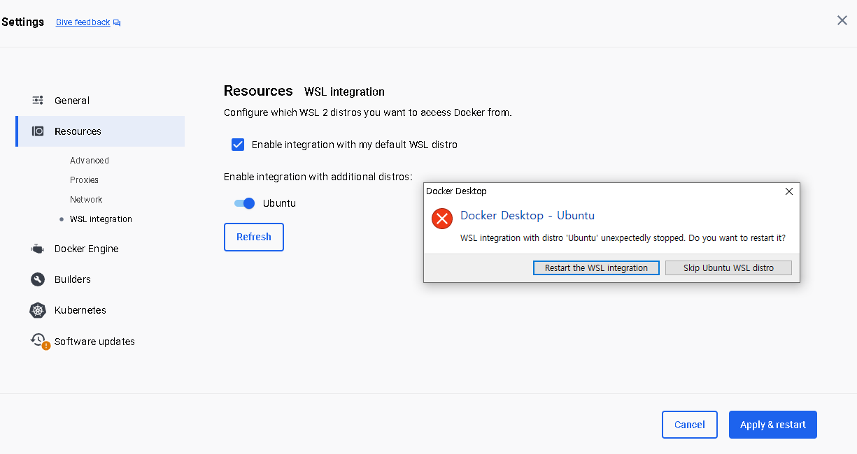 Docker 설치 및 Wsl Integration Ubuntu 활성화 오류 해결 Wsl Integration With Distro Ubuntu Unexpectedlly