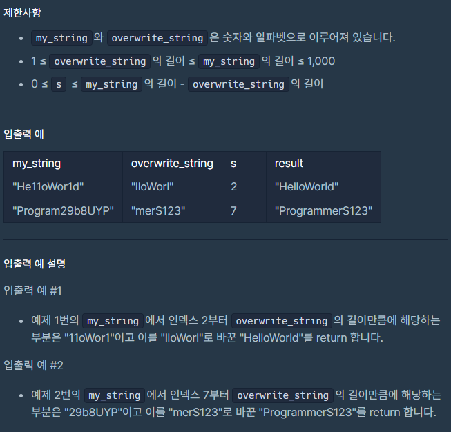 [Algorithm] 프로그래머스 - 문자열 겹쳐쓰기 (Kotlin)