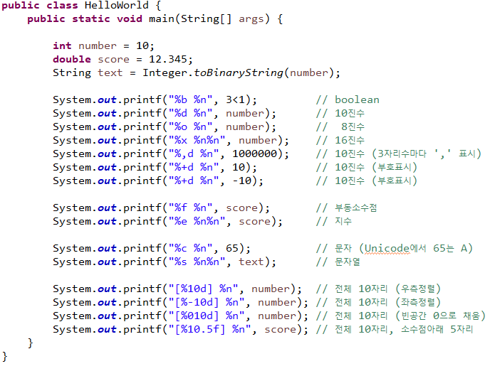 [Java] 자바 - printf( ) 출력문 - 지시자 및 사용예제 :: KADOSHoly