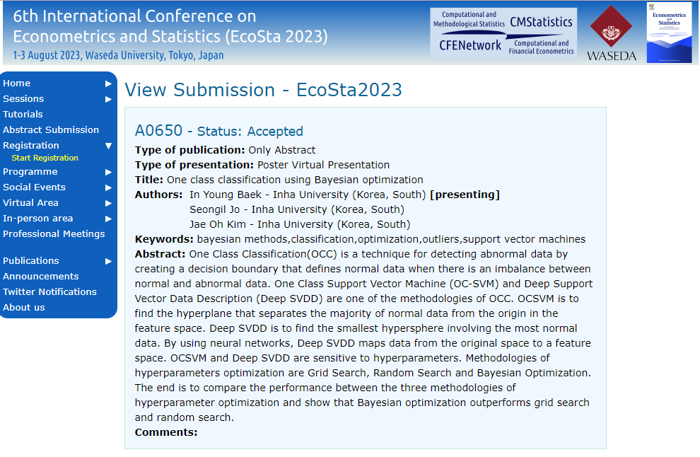 [일본통계학회] One Class Classification using Bayesian Optimization