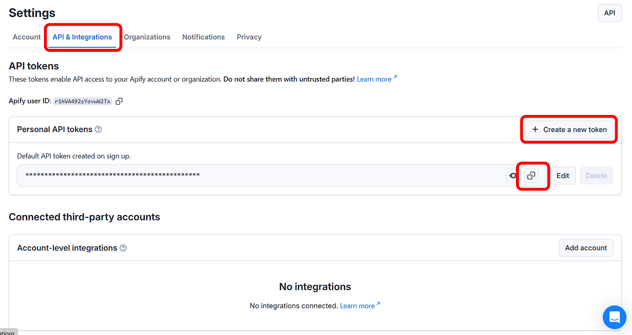 Apify의 API 키 및 사용법