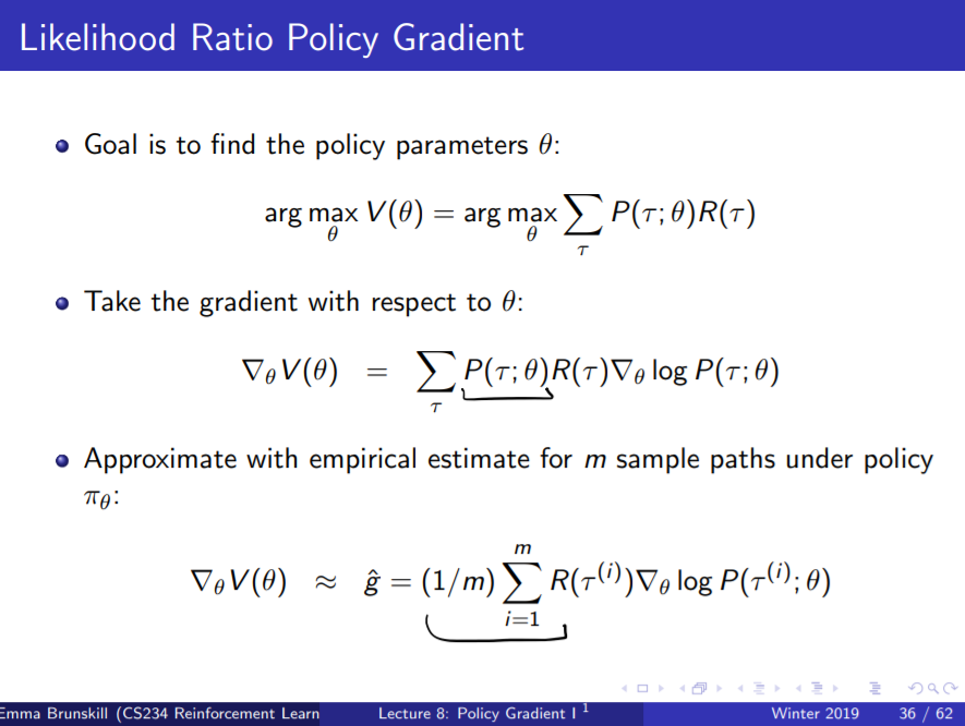 [CS234] Lecture 8: Policy Gradient I 정리