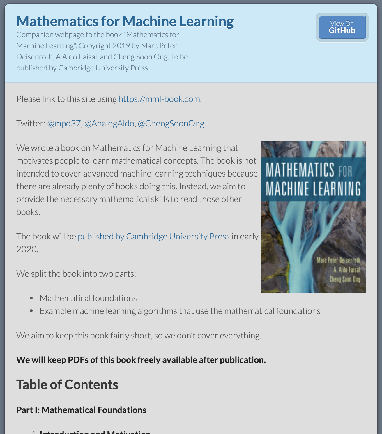 [Book]Mathematics for Machine Learning PDF 무료 배포