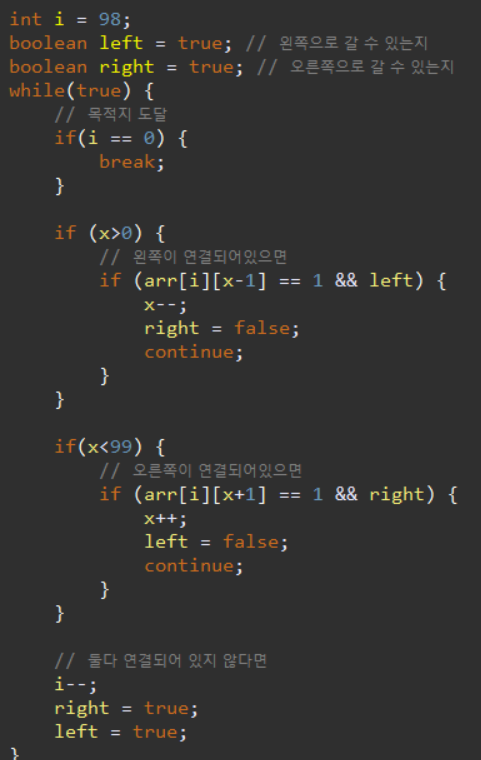 [SWEA] 1210. Ladder1 (Java)