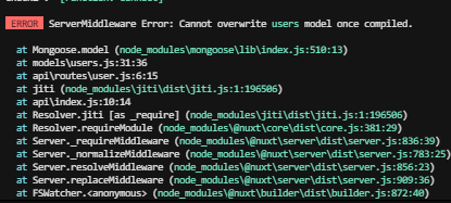 [NodeJS] Error : Cannot overwrite users model once compiled
