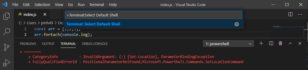 [Node.js] 'node'용어가 cmdlet,함수,스크립트 파일 또는...' 에러발생 해결방법