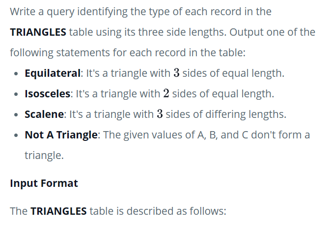HackerRank로 SQL 공부하기 advanced select - Type of Triangle