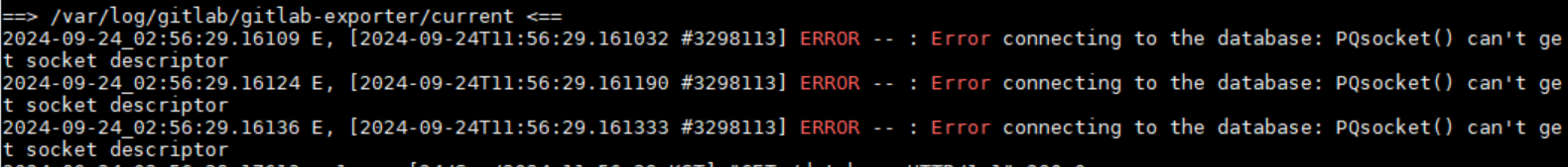 gitlab ERROR -- : Error connecting to the database: PQsocket() can't ...