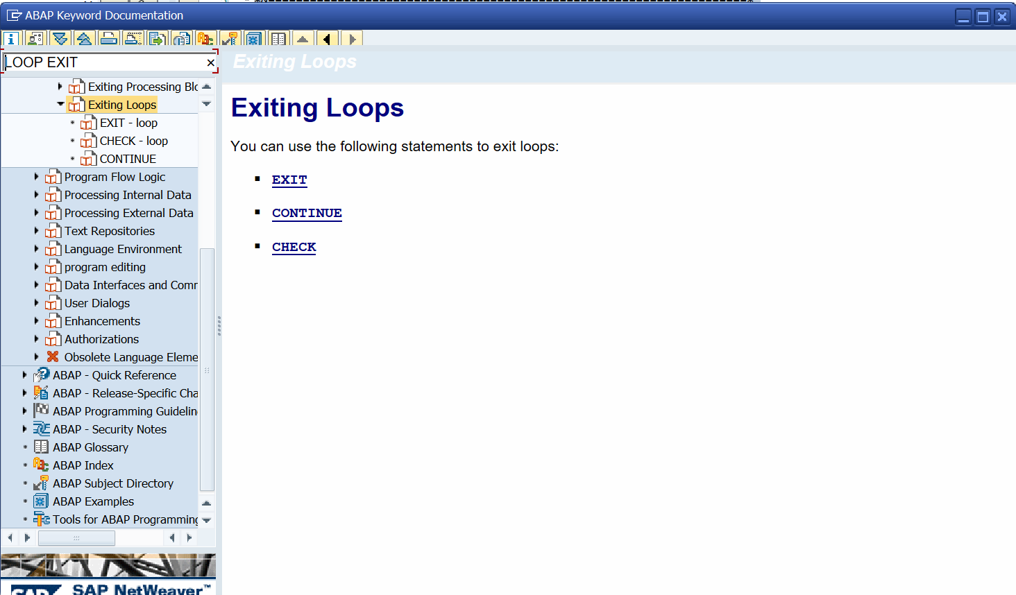 [ABAP] Exiting Loops (EXIT, CONTINUE, CHECK)