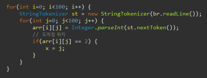 [SWEA] 1210. Ladder1 (Java)