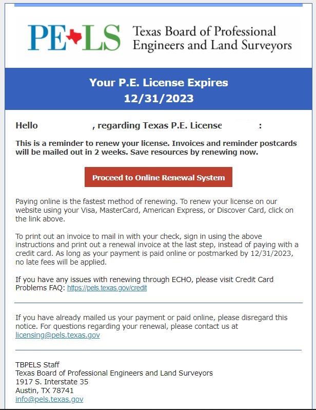 미국기술사(PE) 갱신하기 - P.E. Renewal Texas Board