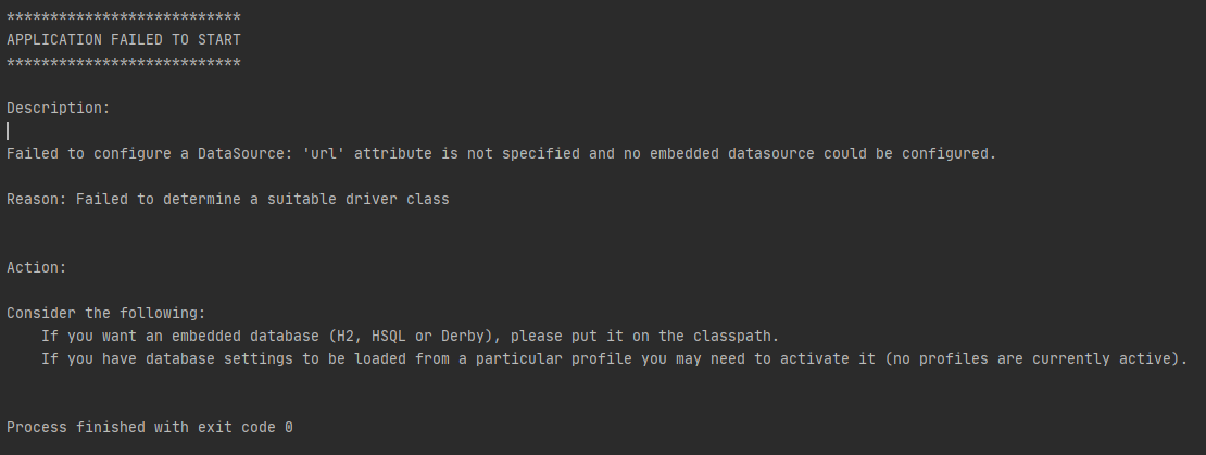 Failed to configure a DataSource: 'url' attribute is not specified and no embedded datasource ...