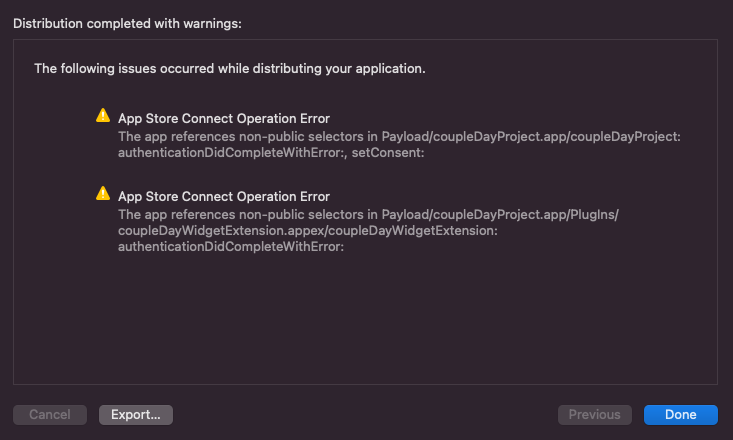 [iOS] The app references non-public in Payload 경고