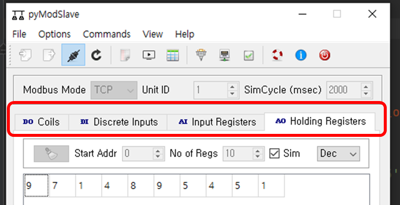 [Python][Modbus][DB] pyModSlave를 이용한 시뮬레이터 값 DB에 저장