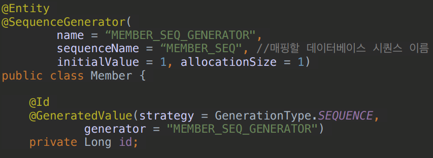 JPA 기본 키 매핑(Entity Mapping) GenerationType.IDENTITY, SEQUENCE, TABLE
