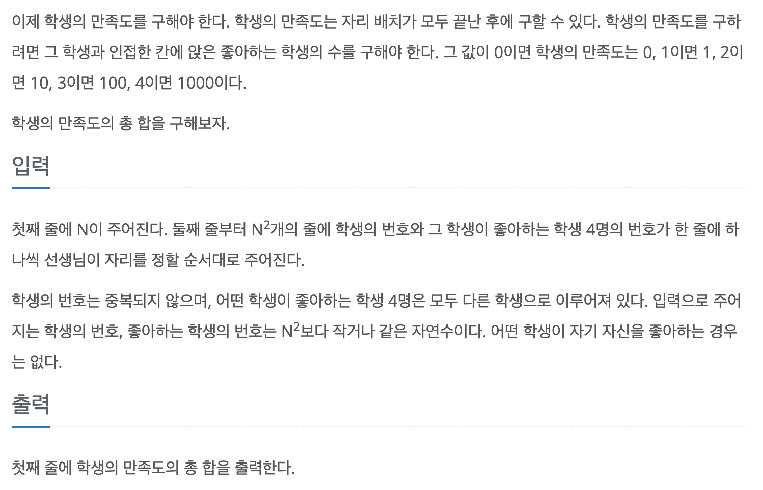 [Java] 백준 21608. 상어 초등학교