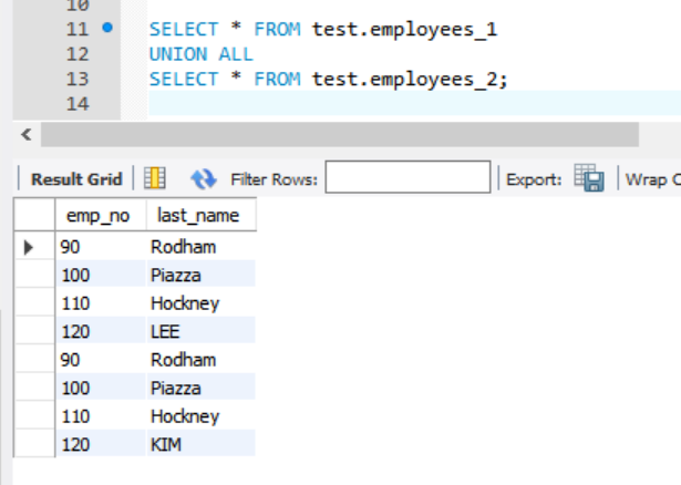 MySQL - UNION , UNION ALL 차이