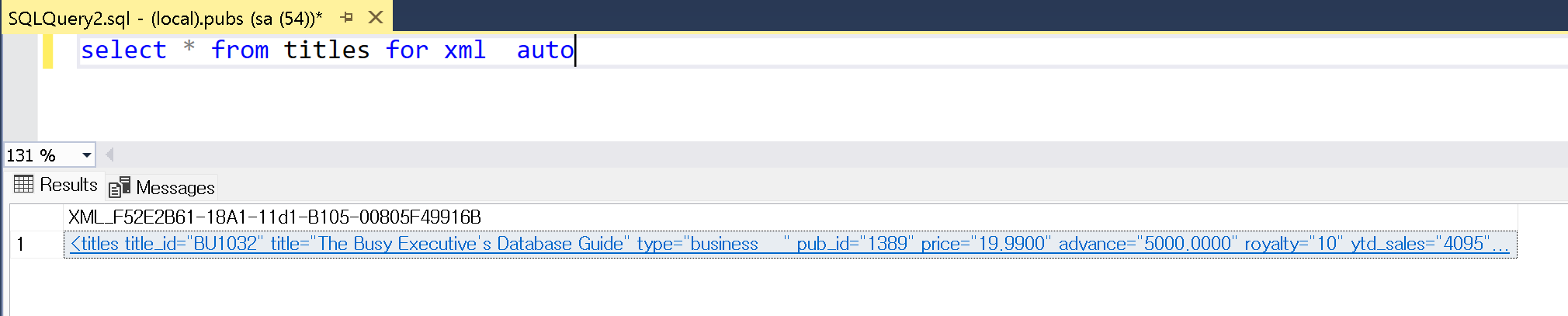 [DB] MSSQL 조회결과를 XML로 (for xml auto)