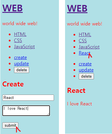 React(15) Create 구현 : onSubmit이벤트 & contents변경