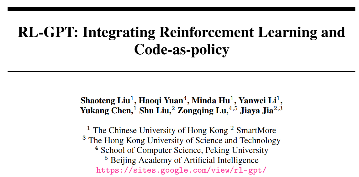 RL-GPT: Integrating Reinforcement Learning and Code-as-policy (NeurIPS 2024, Oral paper) 내용 정리