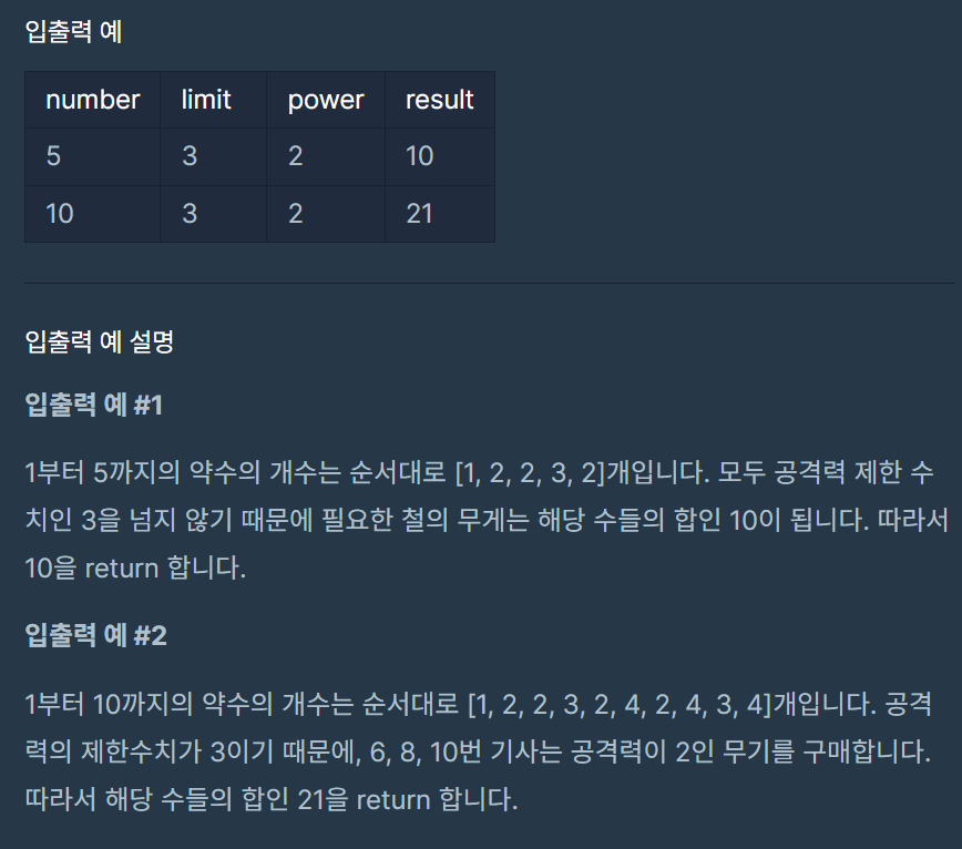 프로그래머스 기사단원의 무기 제곱근 시간복잡도 적게 구하기 — Another Hound 8268
