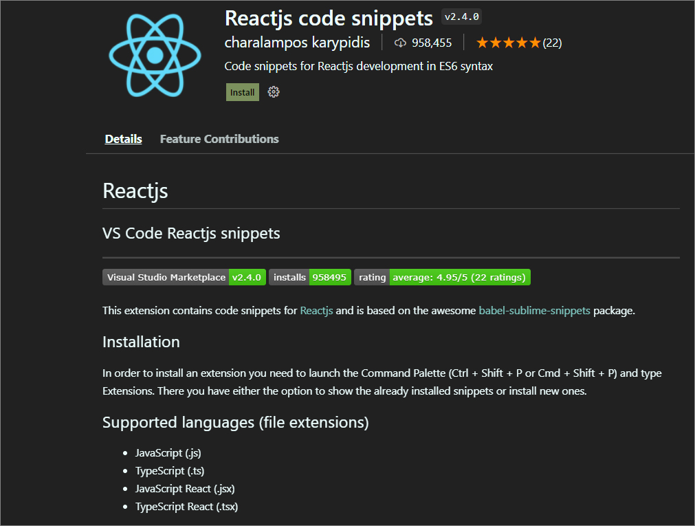 React Vs Code Rsc 입력 후 자동 코드 설치 플로그인 