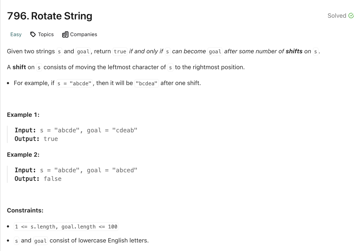 LeetCode [796]: Rotate String — 개발하는 장씨