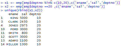 [빅데이터분석] R _ 29. 집합연산(rbind, rbind + unique,intersect,setdiff)