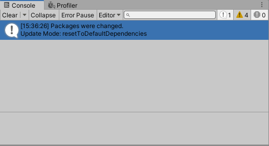 유니티에서 패키지를 기본값으로 재설정하기(reset pacakges to defaults)