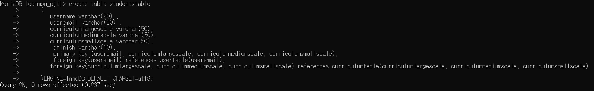 MariaDB error 1005 : Foreign key constraint is incorrectly formed 해결법