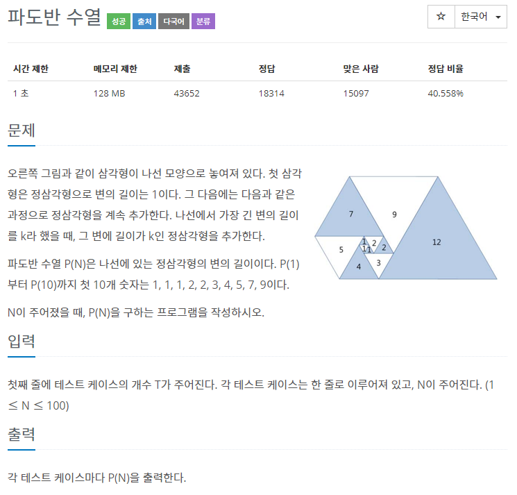 백준 9461번: 파도반 수열 (Python) - MemoLOG