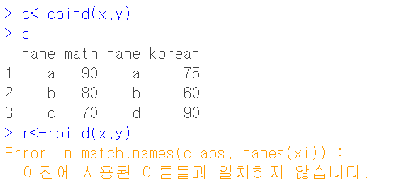 [R 프로그래밍] cbind, rbind, merge 데이터 합치기,병합