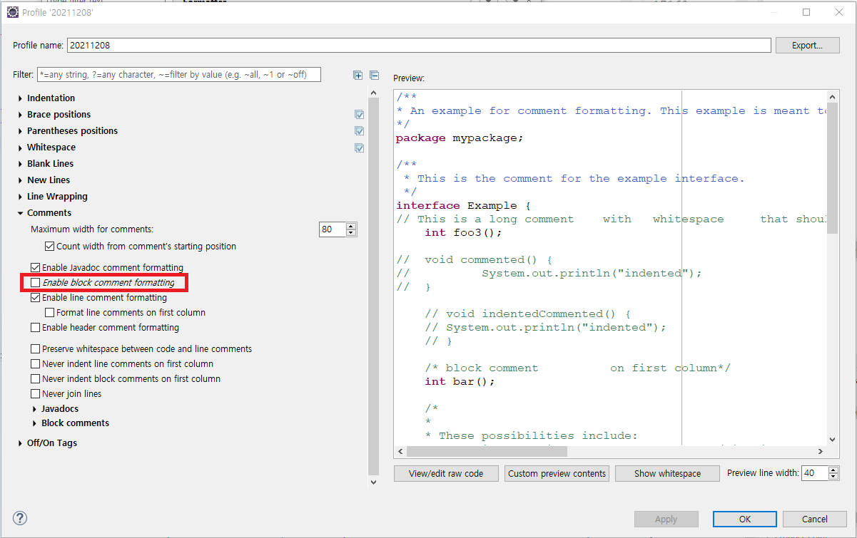 Eclipse | 블록 주석 자동정렬 (자동 줄바꿈) 해제