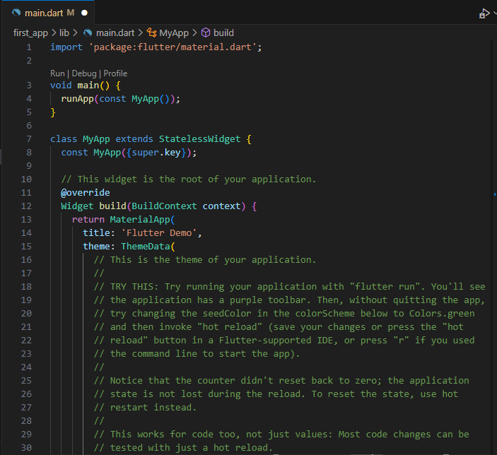 flutter) main.dart 처음부터 만들기