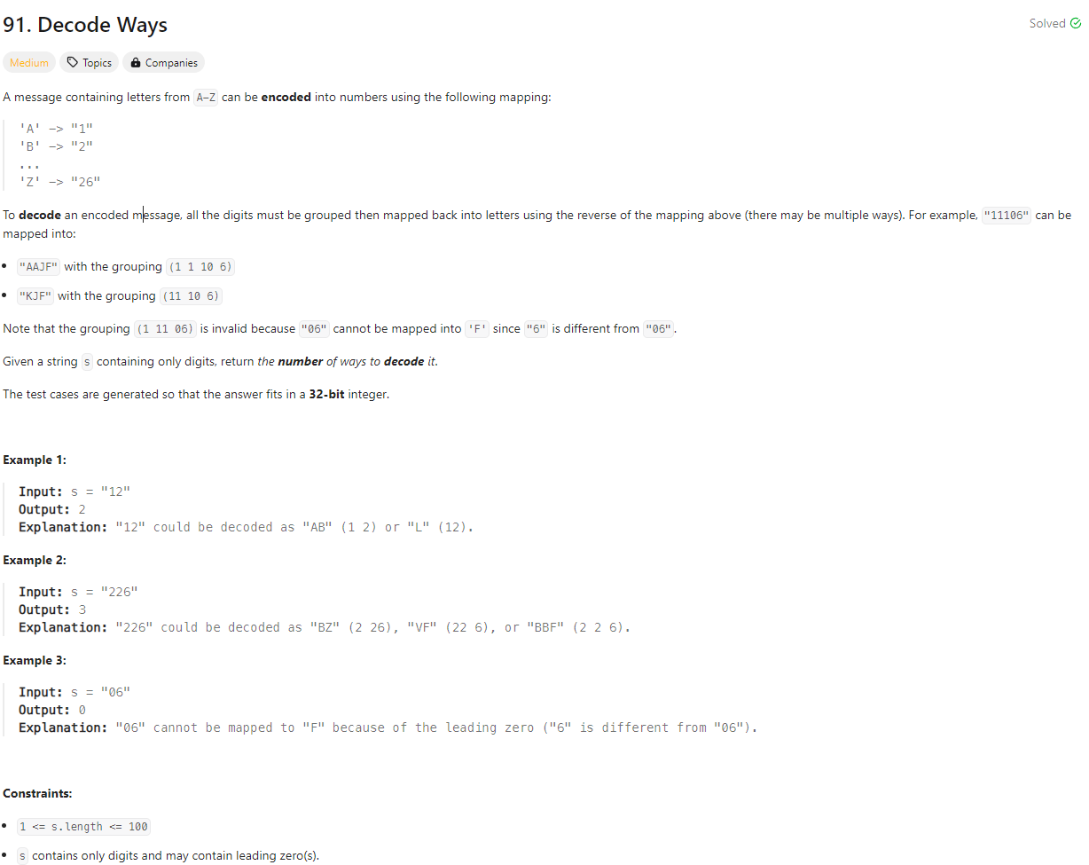 [Leetcode] 91. Decode Ways