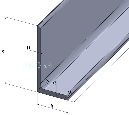 부등변 부등후 ㄱ형강 (Inverted Angles) 규격 및 중량표