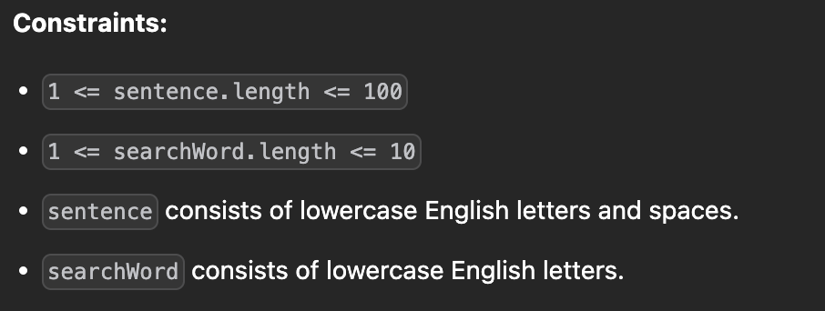 [Leetcode/String Manipulation] 1455. Check If a Word Occurs As a Prefix of Any Word in a Sentence