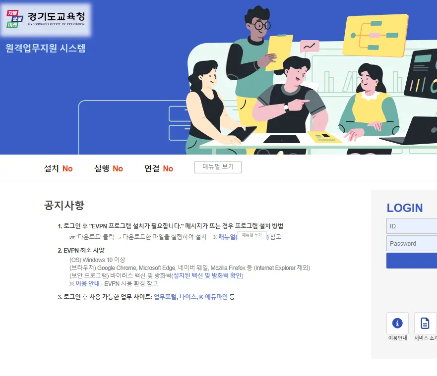 경기도교육청 EVPN 업무포털 (evpn.goe.go.kr, goe.eduptl.kr)