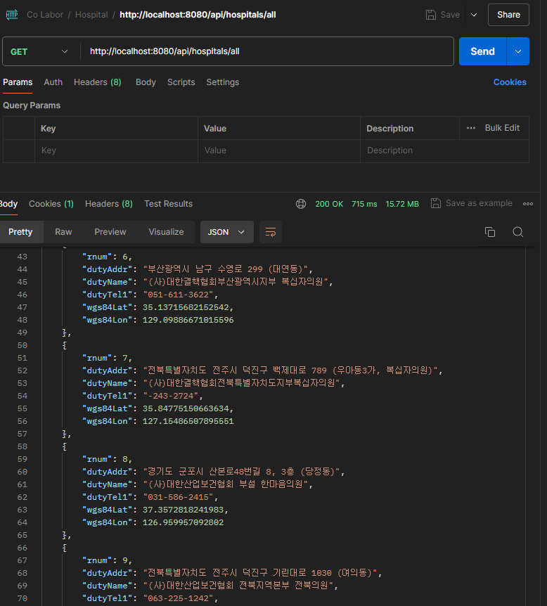 웹 개발 : 병원 데이터 파싱 및 지도 표시 기능 구현