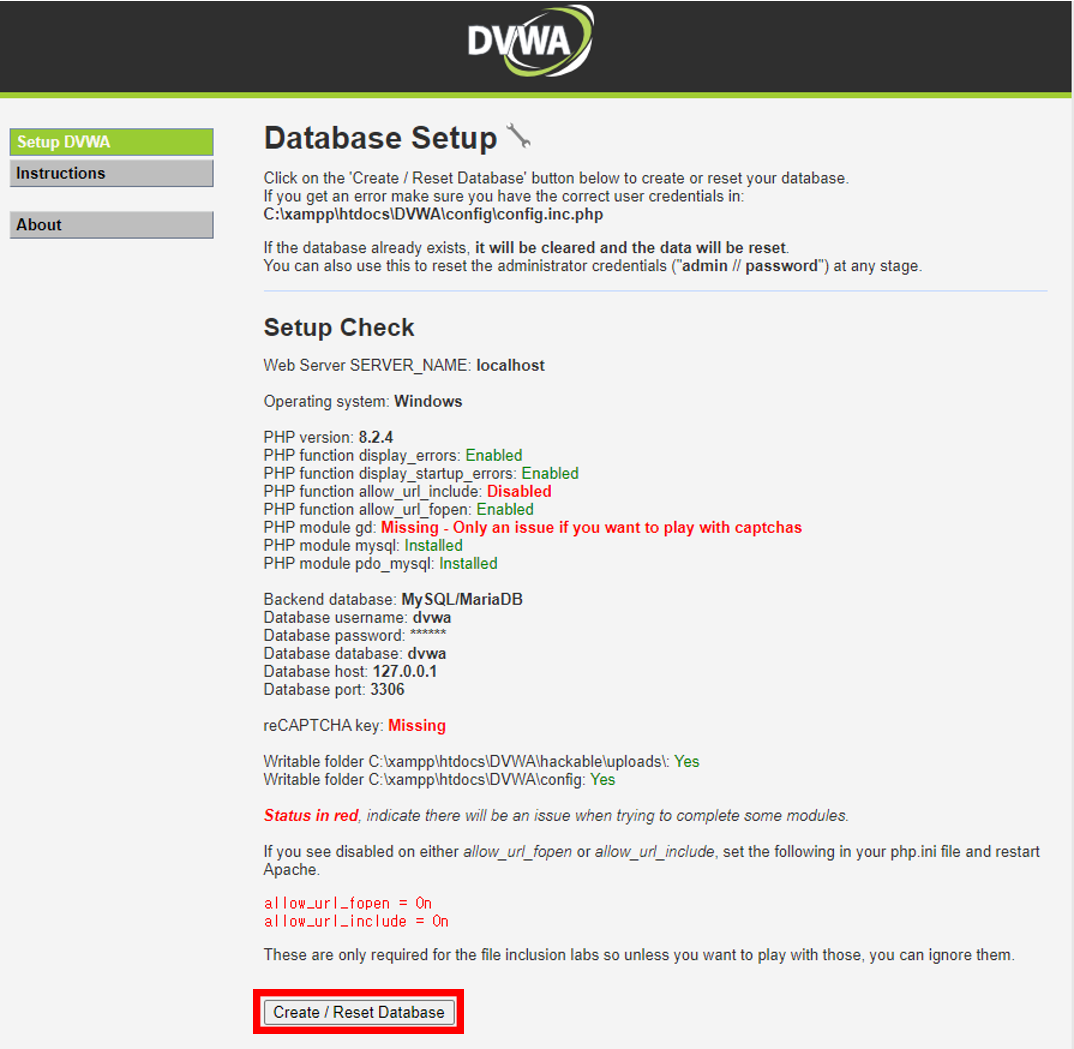 Installing DVWA in Windows with XAMPP (윈도우 환경에서 DVWA)