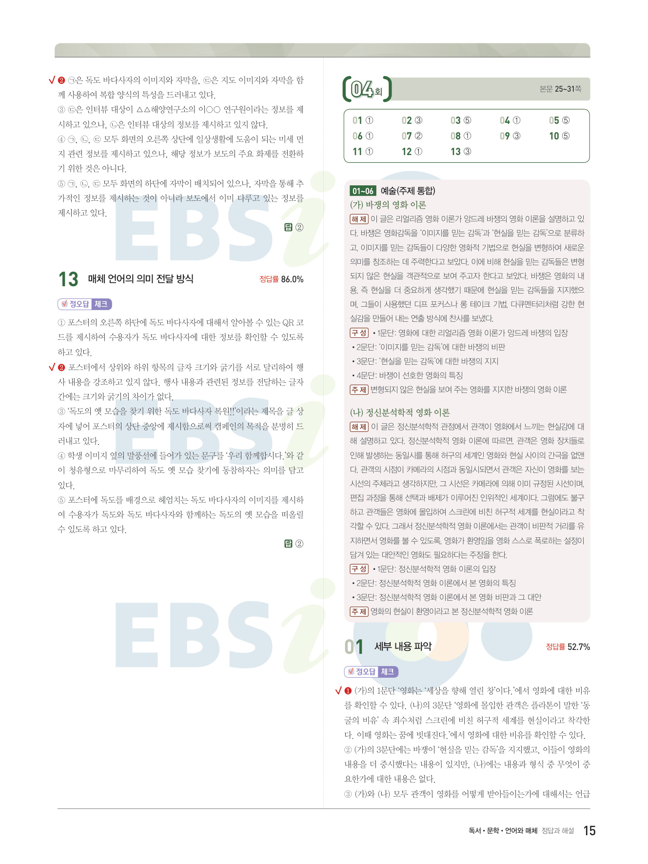 EBS 2026학년도 수능 기출의 미래 미니모의고사 국어영역 독서 문학 언어와 매체 답지 해설 PDF 사진답지