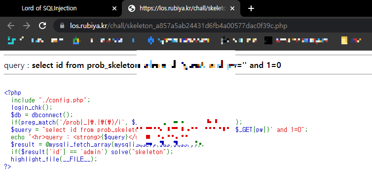 Lord Of SQLinjection - skeleton