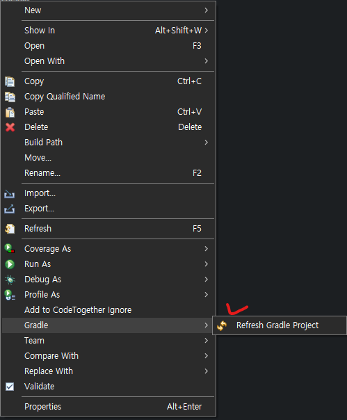 [eclipse] 이클립스 refresh gradle project 안 보일때 해결방법