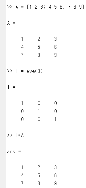 [MATLAB] identity matrix 생성하기, eye 함수 by bskyvision.com