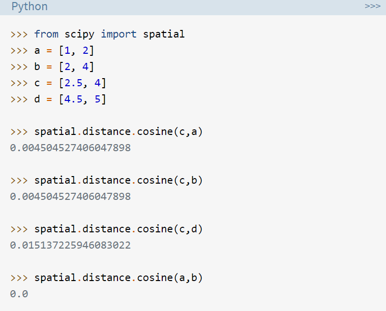 아까와 같이 scipy를 이용하여 cosine값을 구해보자.
