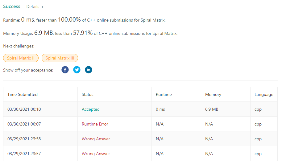 [LeetCode] 54. Spiral Matrix