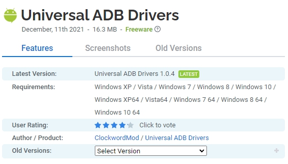 Universal ADB Drivers 무료 다운로드